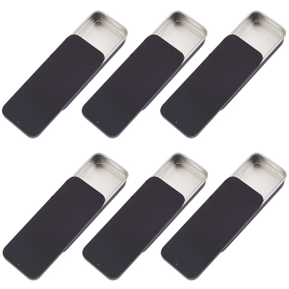 6Pcs Mini Tin Box Black Metal Boxes Tinplate Portable Sliding Lid ...