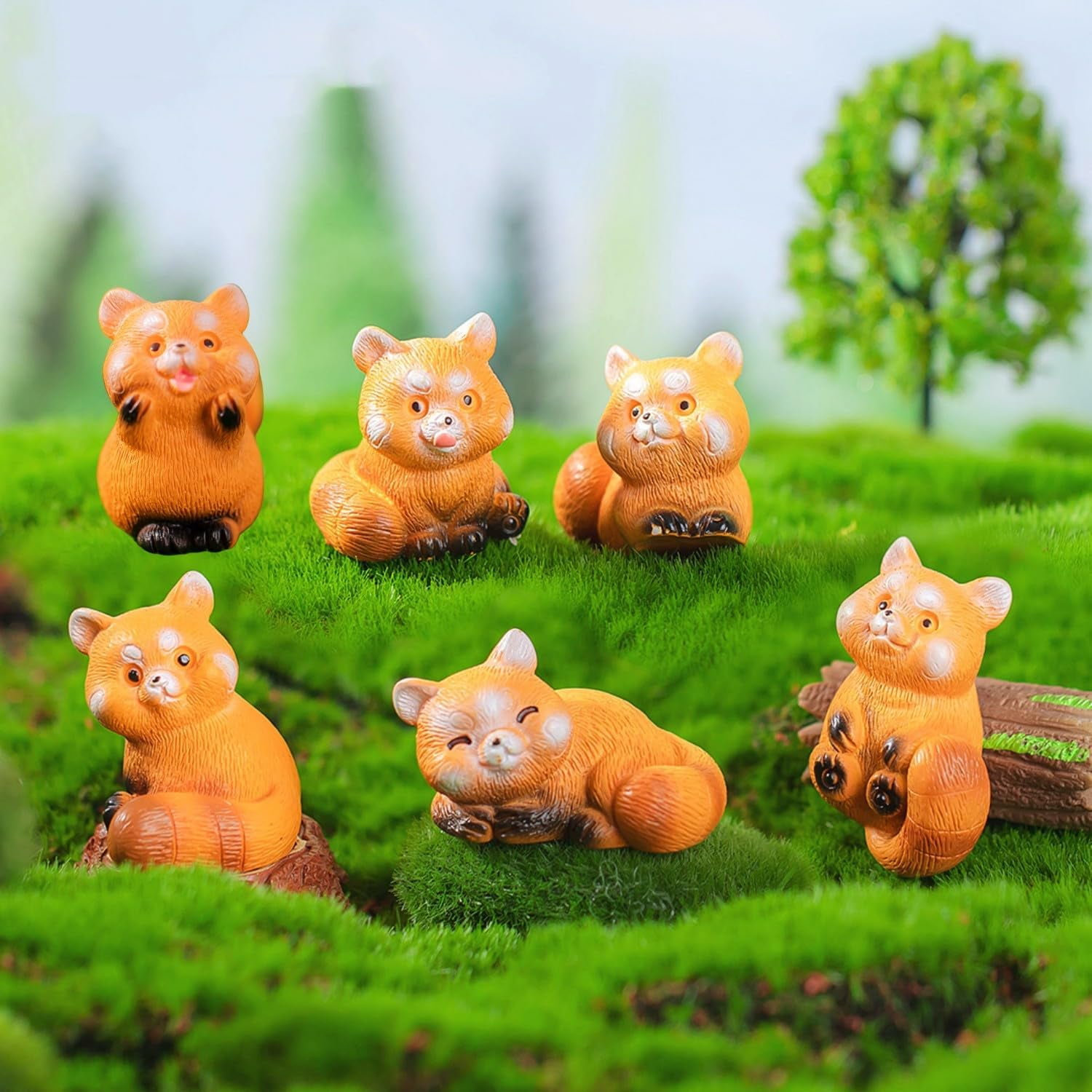 6Pcs Miniature Ailurus Fulgens Figurines 1inch Cartoon Mini Red Panda ...