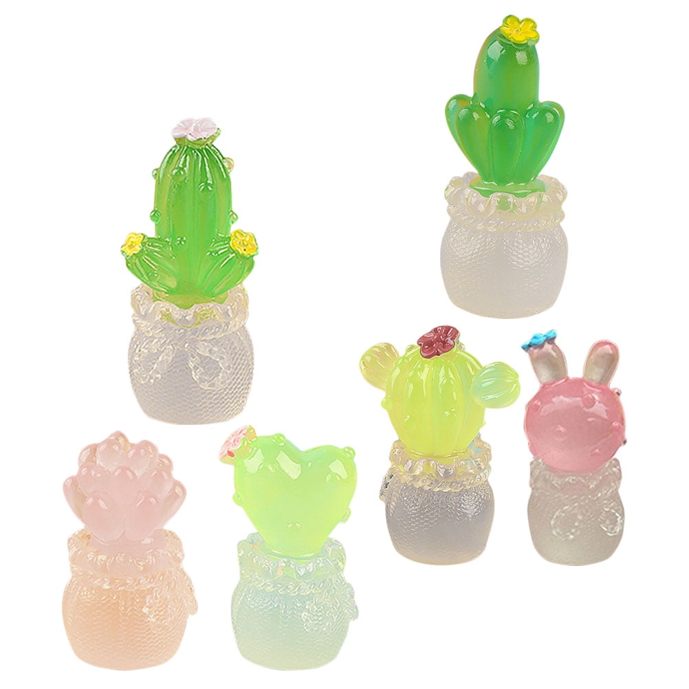 6Pcs Miniature Cactus Figurines Tiny Resin Plant Figurine Lifelike Tiny ...