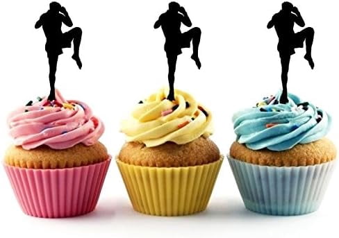6Pcs Muay Thai Fighter Silhouette Acrylic Cupcake Toppers for Martial ...