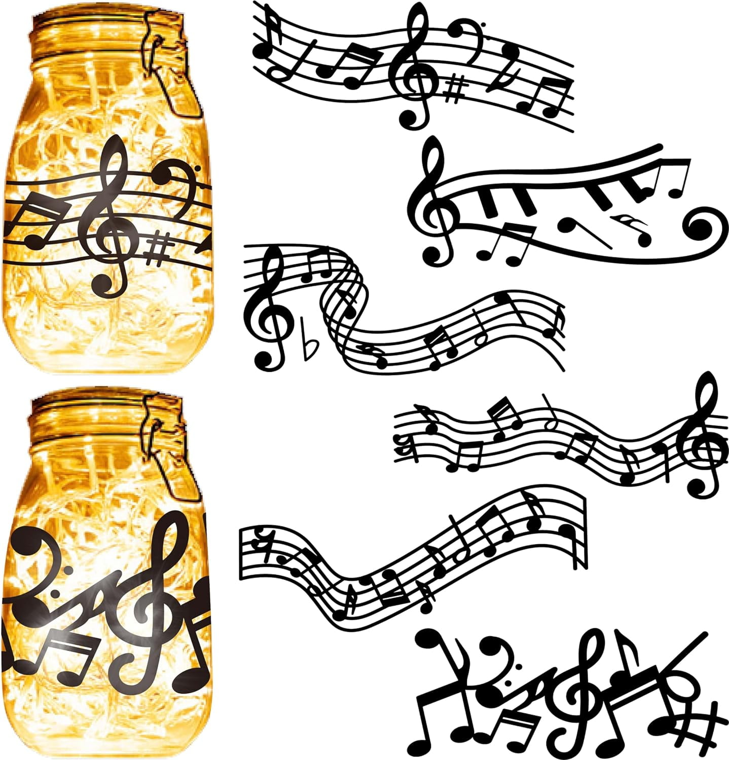 6Pcs Musical Note Silhouettes Mason Jar Decor Cut Cardboard Scrapbook ...