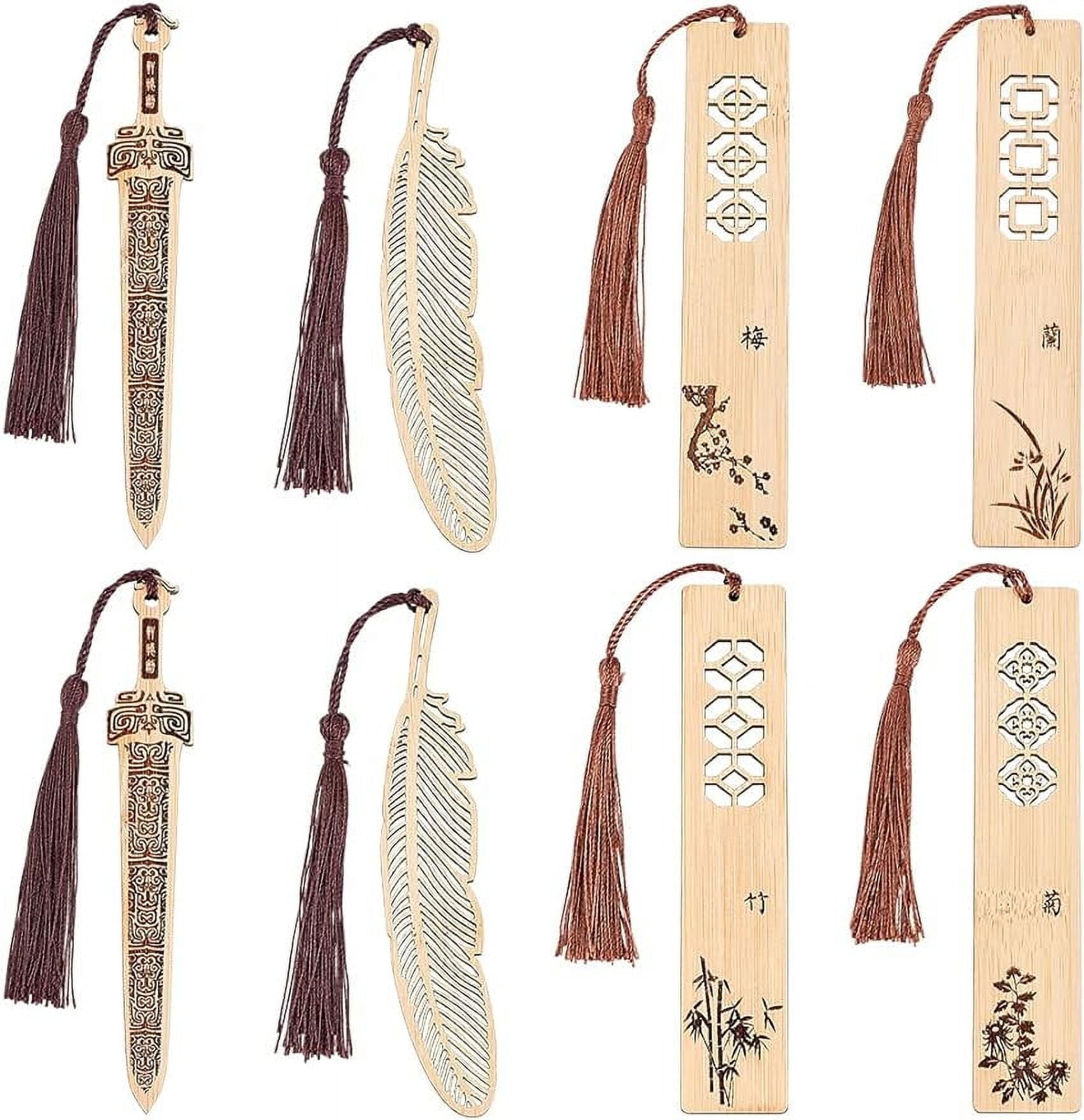 6Pcs Natural Bamboo Bookmark with Tassels 6 Styles Classic Style ...