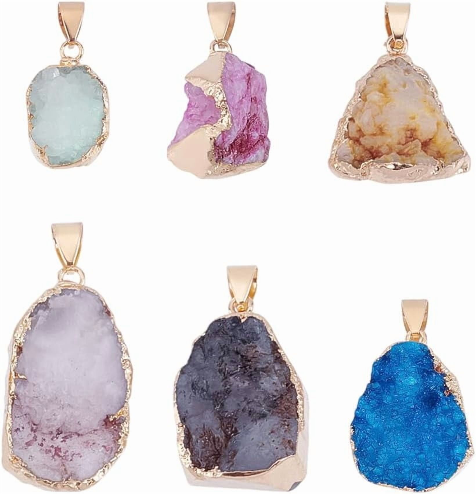 6Pcs Natural Stone Dangle Charms Agate Stone Charms Irregular Gold ...