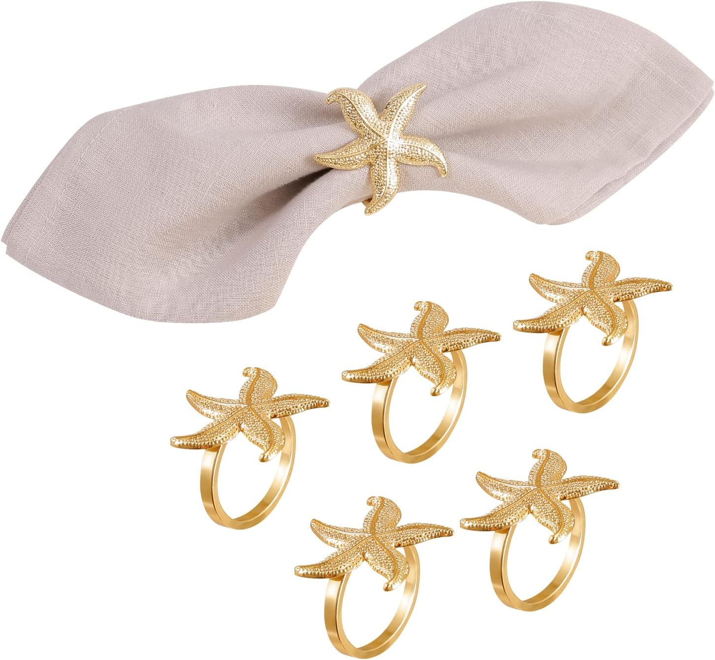 6Pcs Nautical Starfish Napkin Rings - Ocean Coastal Napkin Ring Holders ...