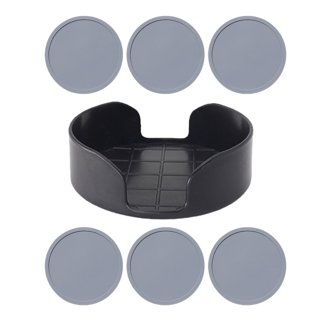 6Pcs Nonslip Silicone Round Drink Coasters with Holder Prevents Cup ...