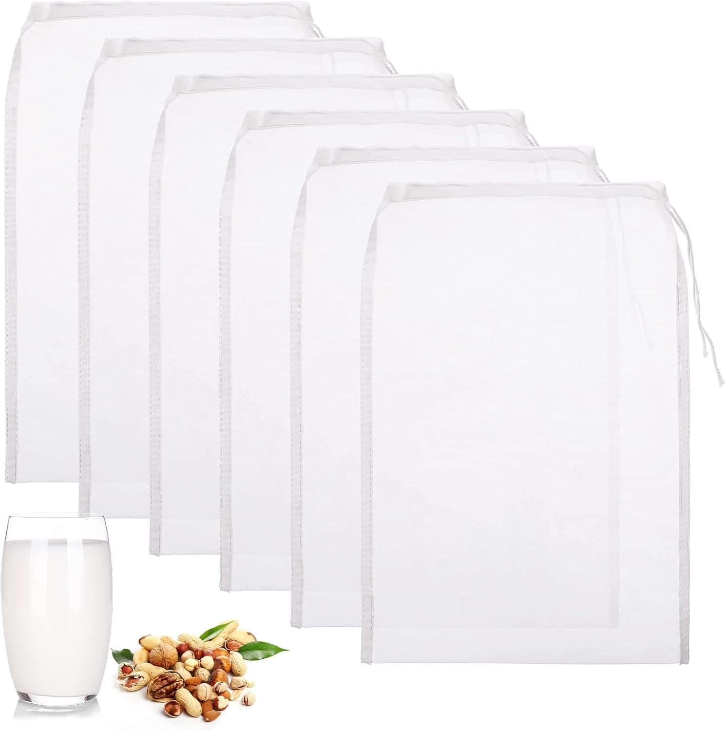 6Pcs Nut Milk Bag, Multiple Usage Reusable Food Nylon Strainer Nut Bags ...