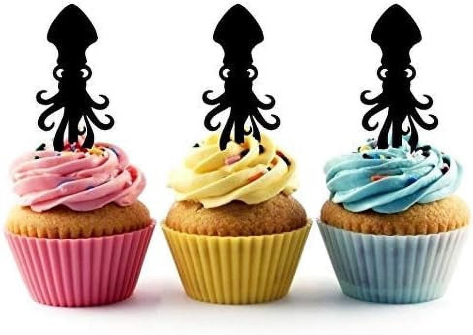 6Pcs Octopus/Squid Silhouette Acrylic Cupcake Toppers for Underwater or ...