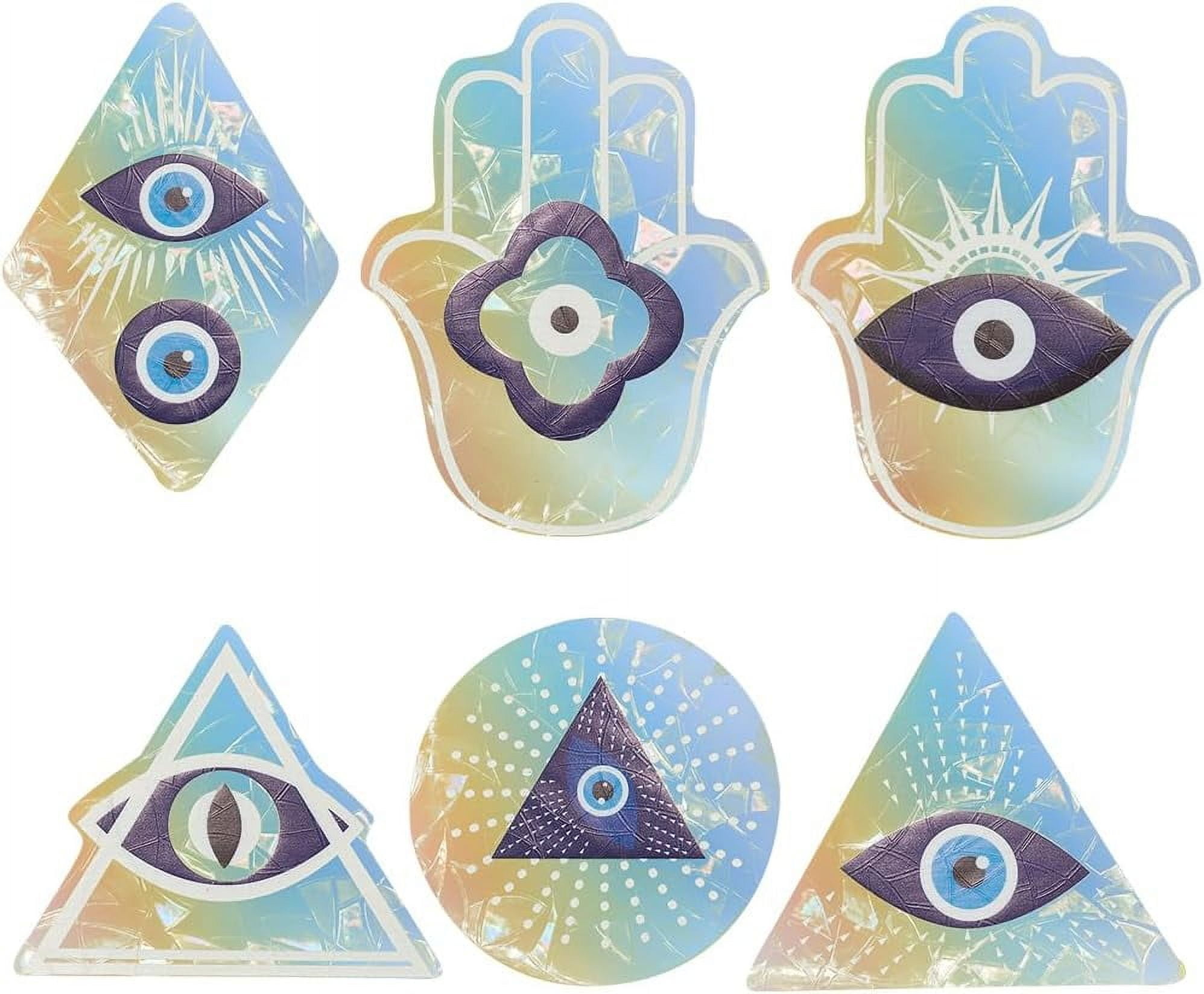 6Pcs PVC Window Clings Blue Evil Eye Window Decals Static Hasma Hand ...
