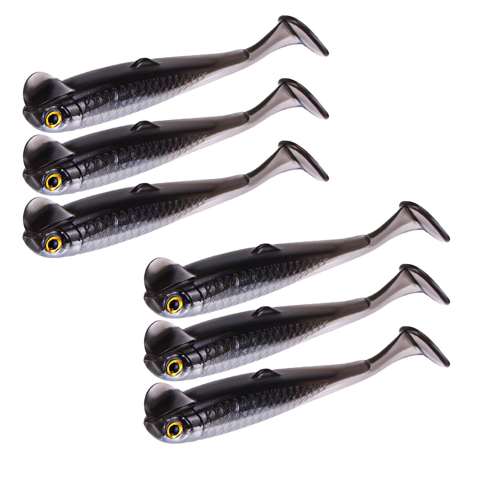 6Pcs Paddle Tail Swimbaits 6cm 1.3g Artificial T Tail Swim Baits for ...