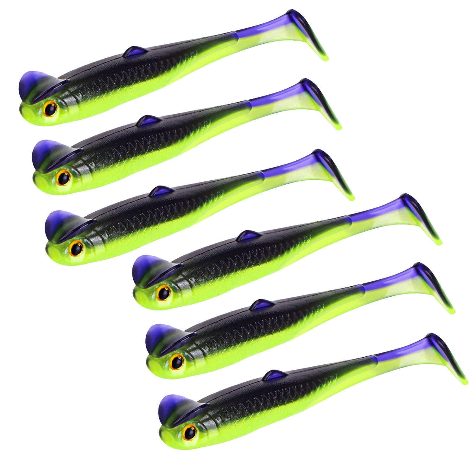 6Pcs Paddle Tail Swimbaits 6cm 1.3g Artificial T Tail Swim Baits for ...