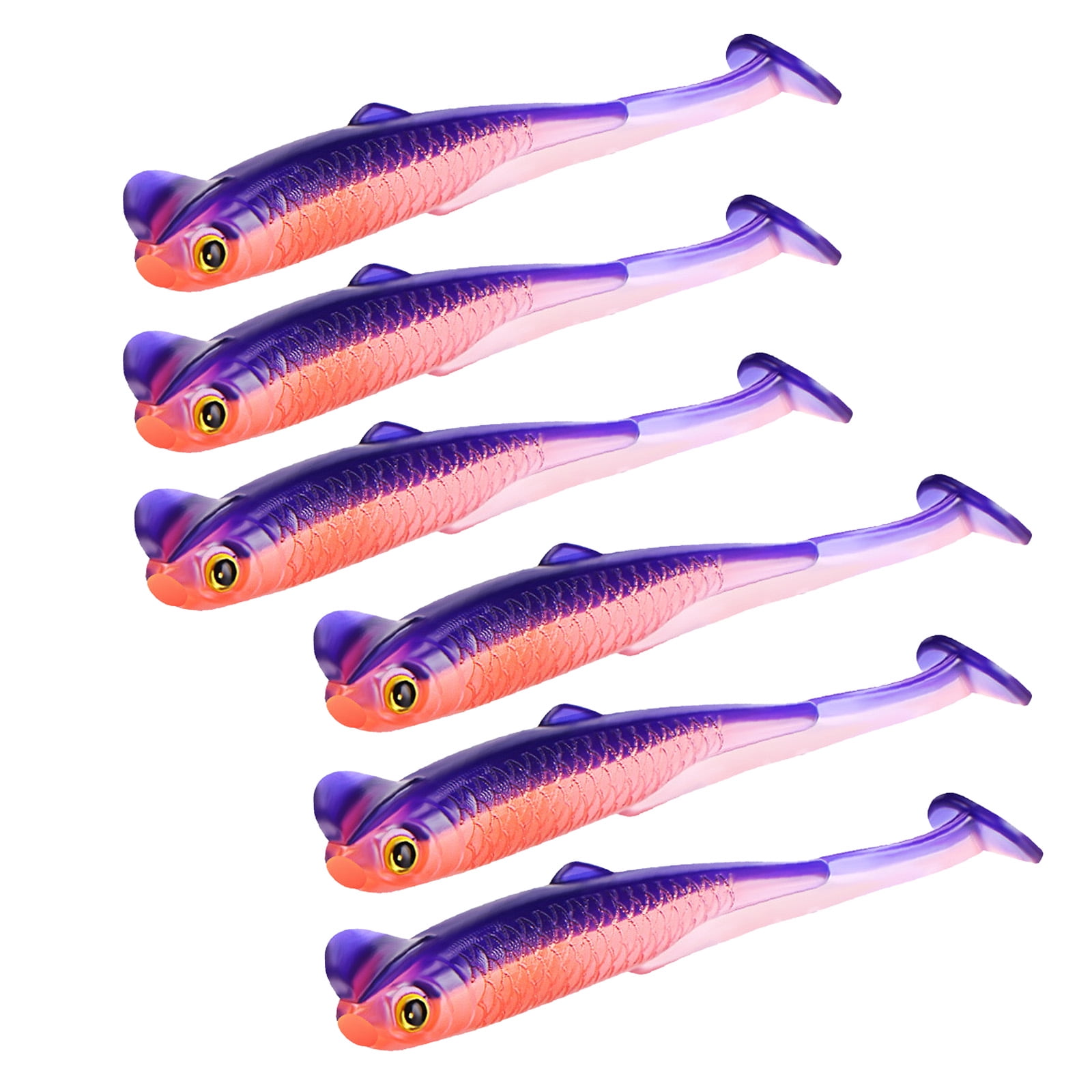 6Pcs Paddle Tail Swimbaits 6cm 1.3g Artificial T Tail Swim Baits for ...