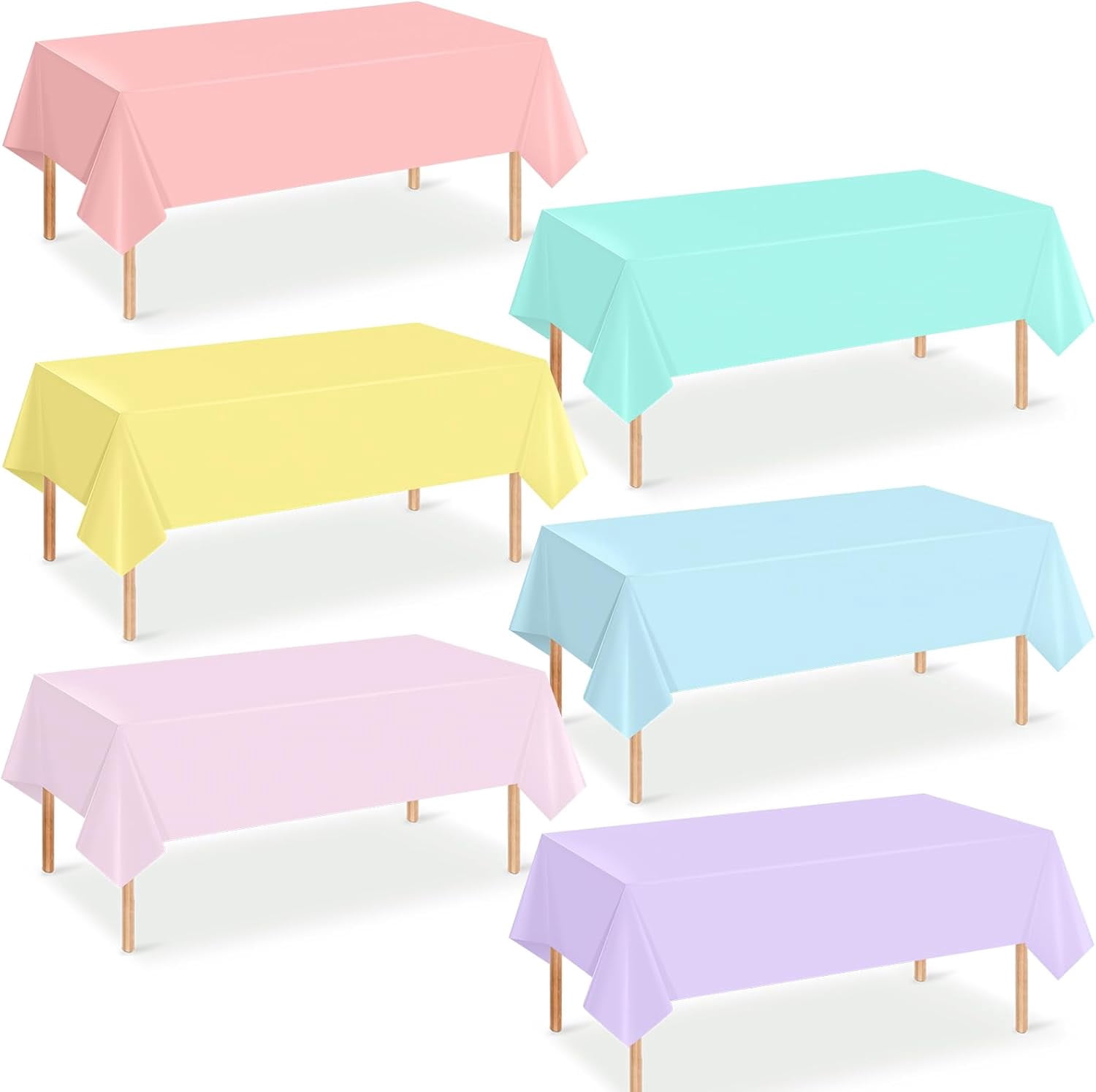 6Pcs Pastel Tablecloths, Rainbow Mix Color Plastic Tablecloth ...