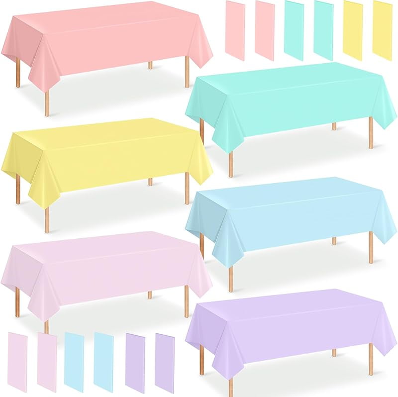 6Pcs Pastel Tablecloths, Rainbow Mix Color Plastic Tablecloth ...
