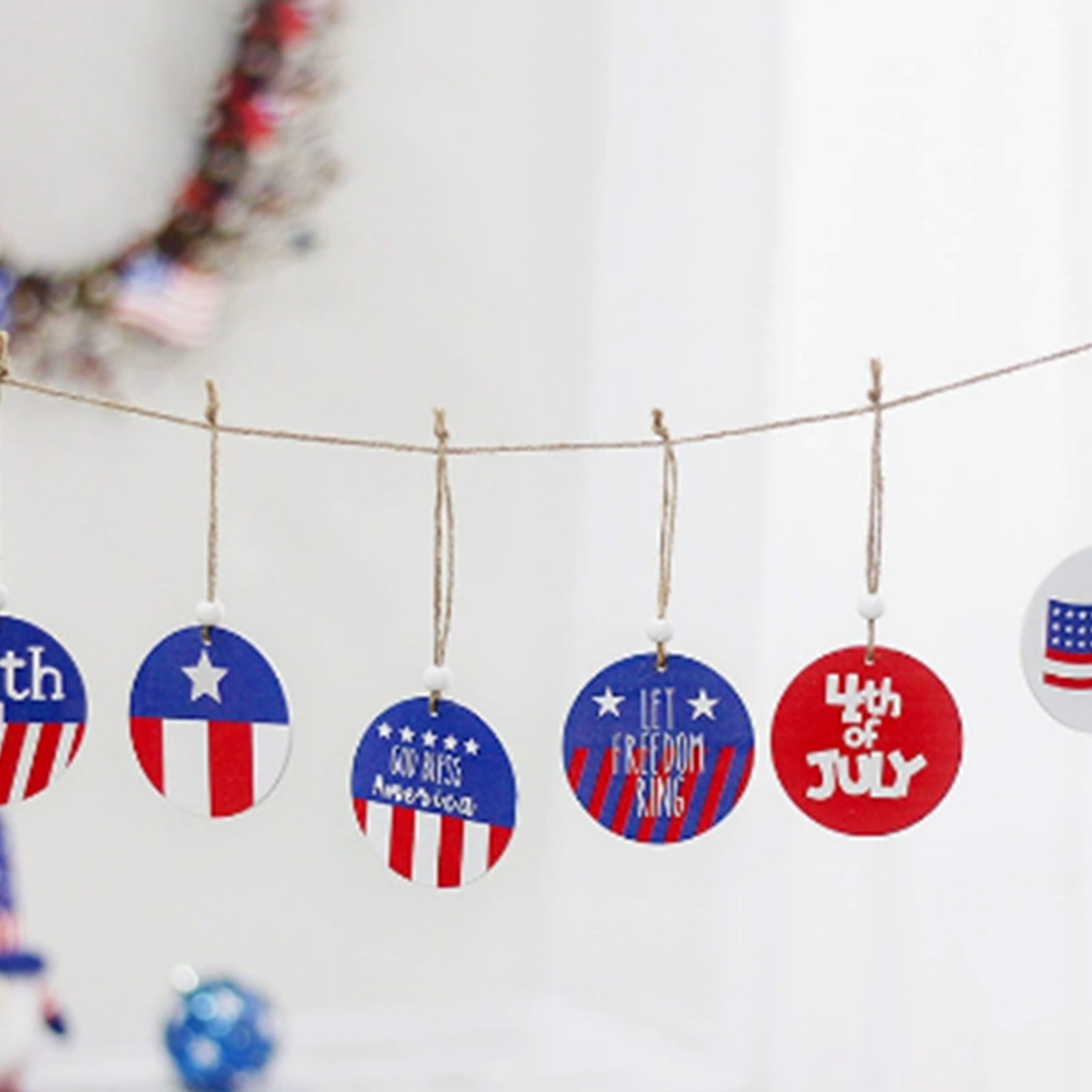 6Pcs Patriotic Wooden Hanging Ornaments,Red White Blue Decorations,4th ...