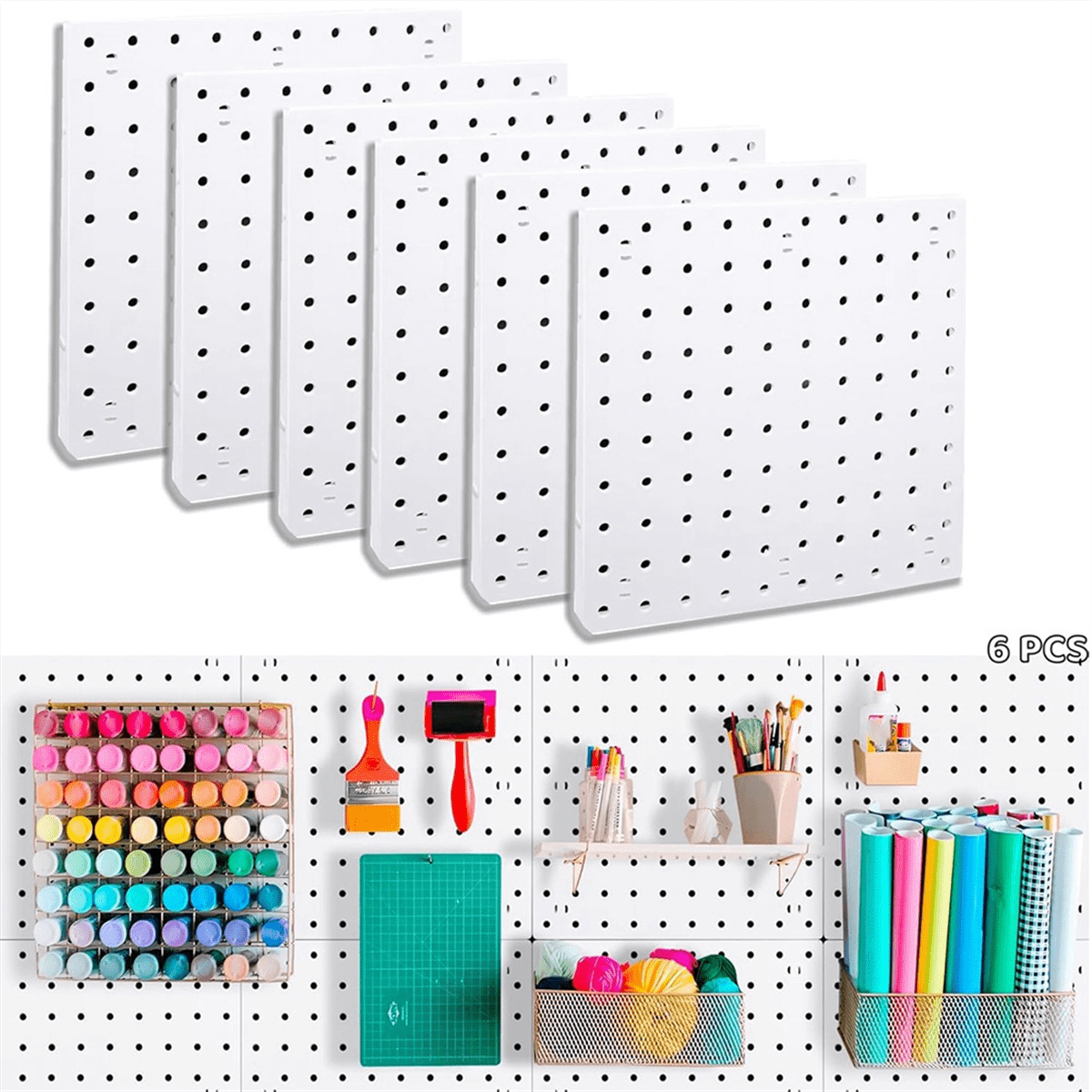6Pcs Peg Board, Peg Board Wall Organizer Panels, White Peg Board Wall ...