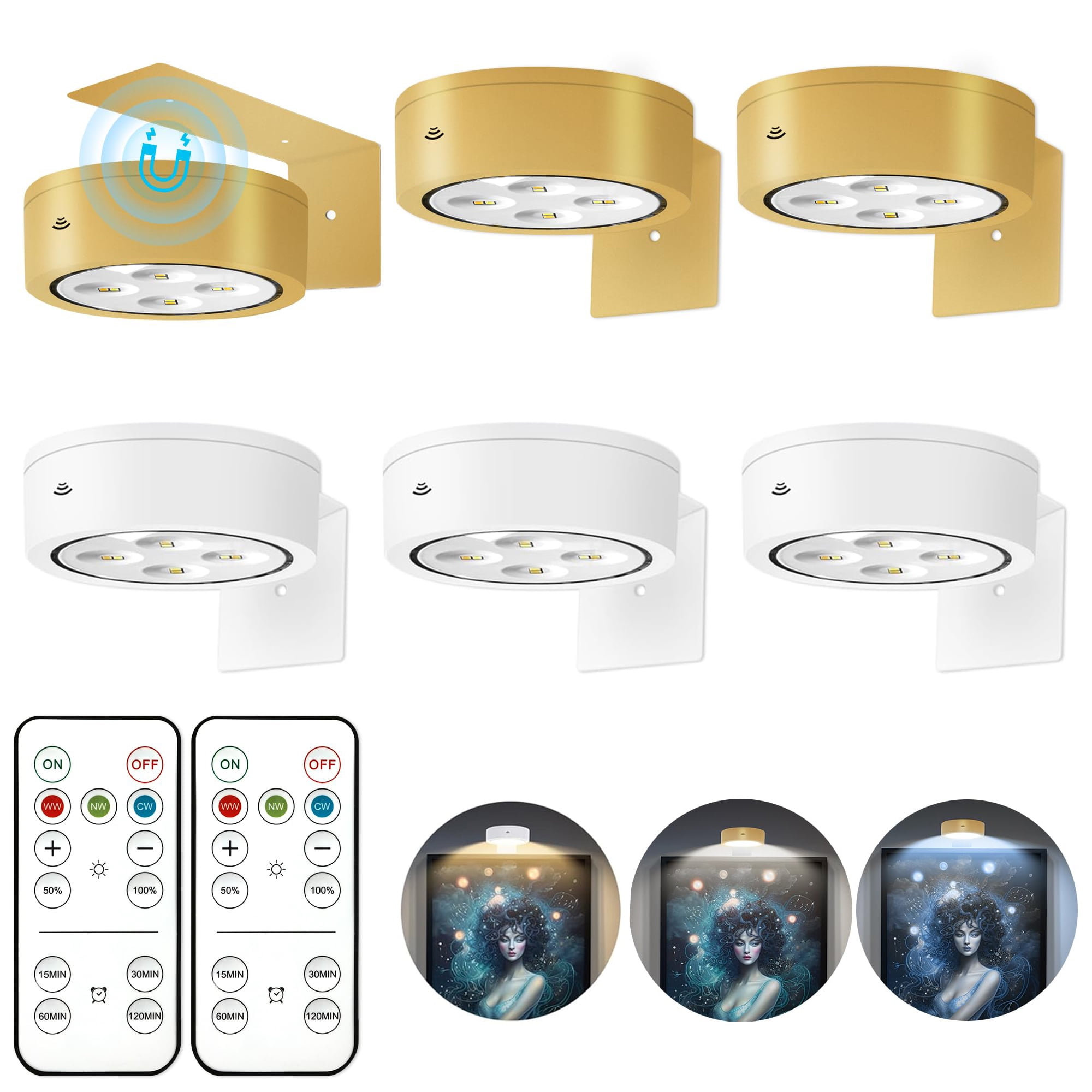 6Pcs Picture Light Battery Operated, Wireless Led Painting Light with ...