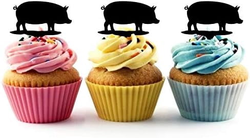 6Pcs Pig Silhouette Acrylic Cupcake Toppers for Farm or Barnyard Themed ...