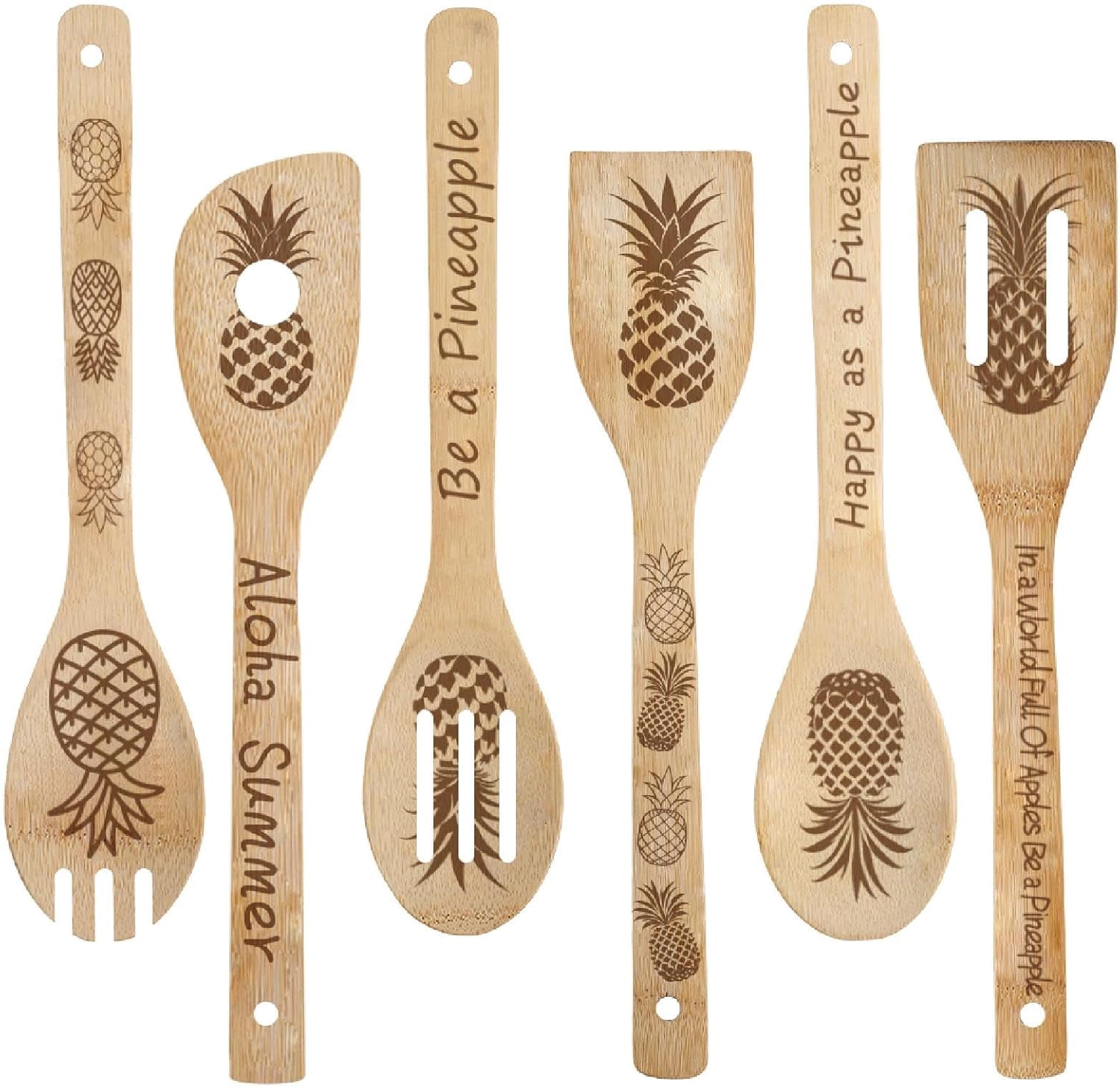 6Pcs Pineapple Wooden Spoons Utensils Set Fruit Tableware Dinnerware ...