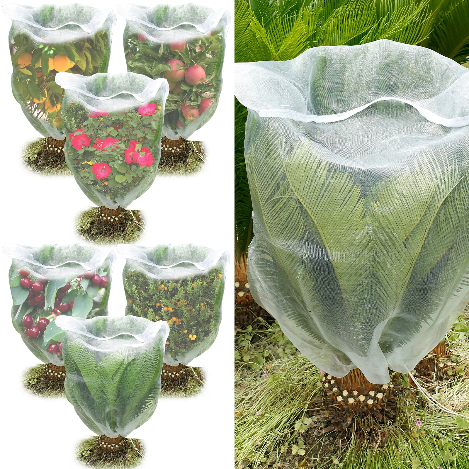 6pcs Plant Bird Netting Reusable Pe Insect Bird Barrier Netting Mesh With Drawstring Garden