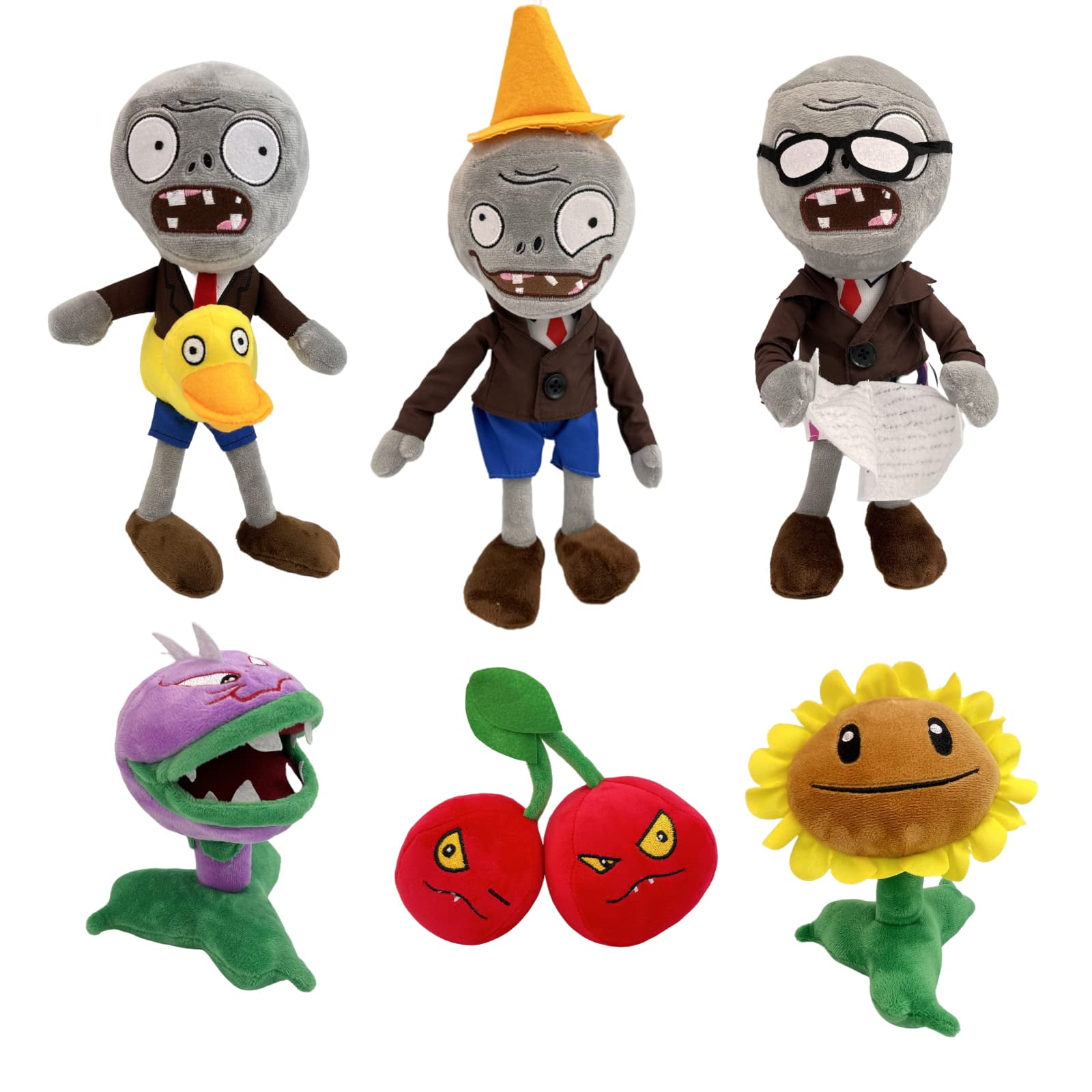 6Pcs Plants Vs Zombies Plush Toys Zombie Sets,Ducky Newspaper Conehead ...
