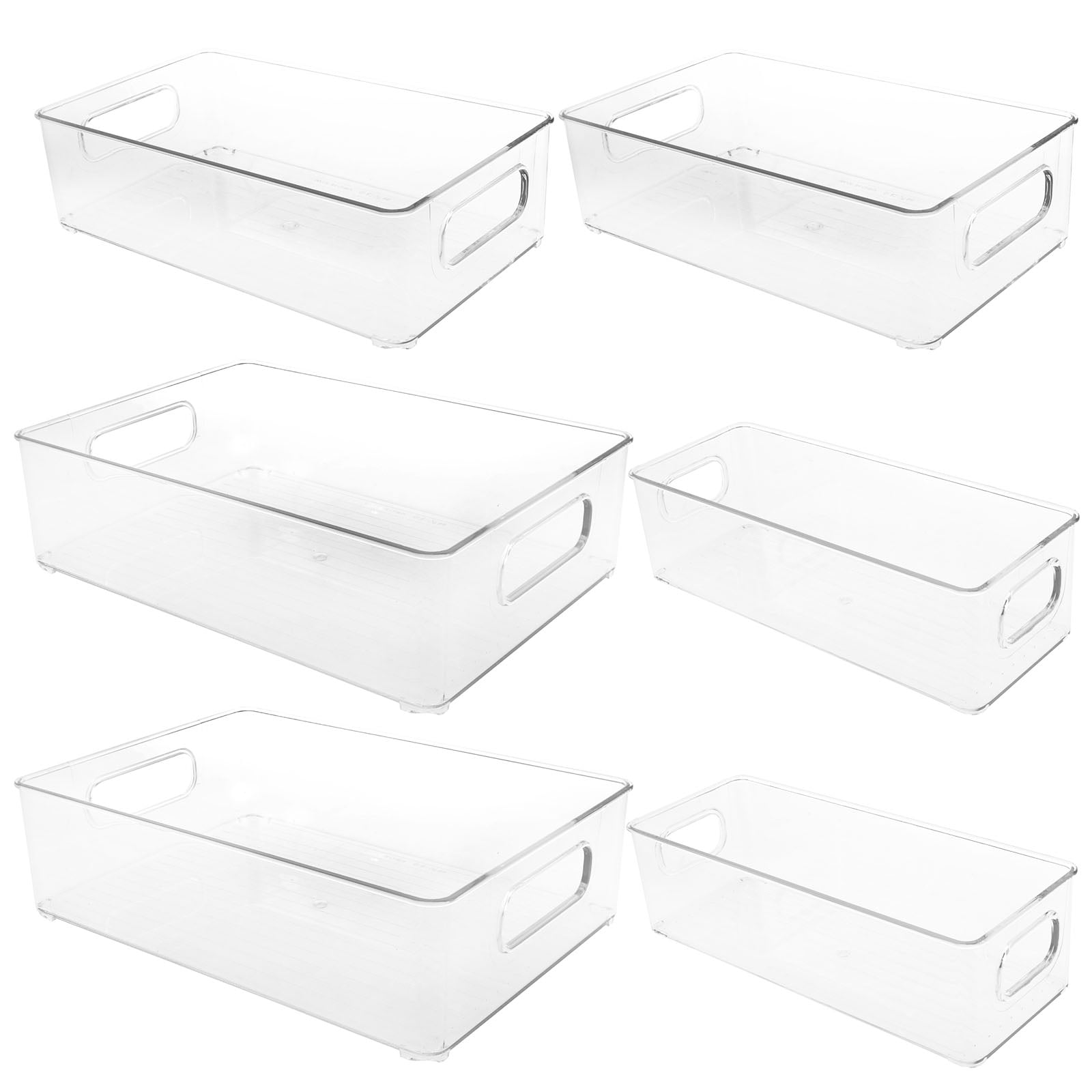 6Pcs Plastic Storage Bins with Handles Portable Pantry Organizer Box ...
