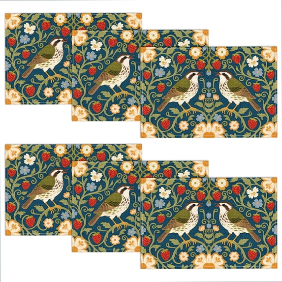 6Pcs Polyester Table Cloth for Dining Table Decoration Rectangle Bird ...