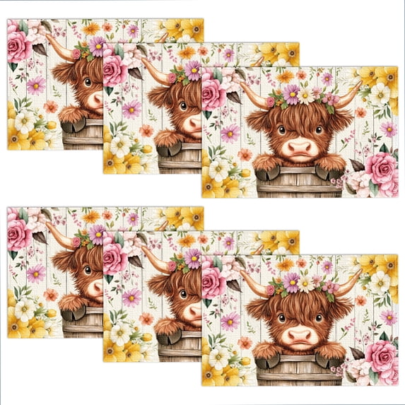 6Pcs Polyester Table Cloth for Dining Table Decoration Rectangle Cattle ...