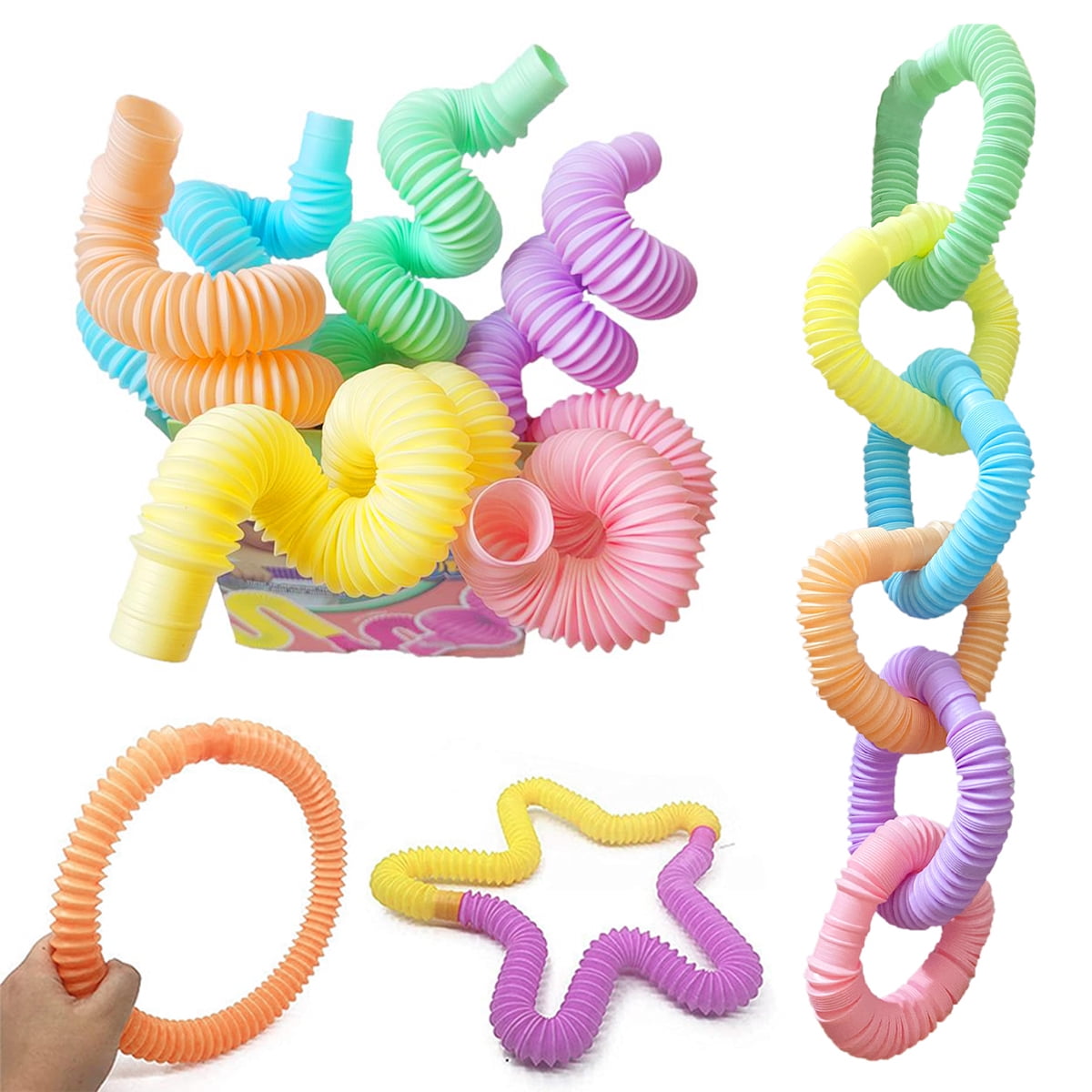 6Pcs Pop Tube Toys Mini Pop Multi-Color Tubes Sensory Toy Stretch Tube ...