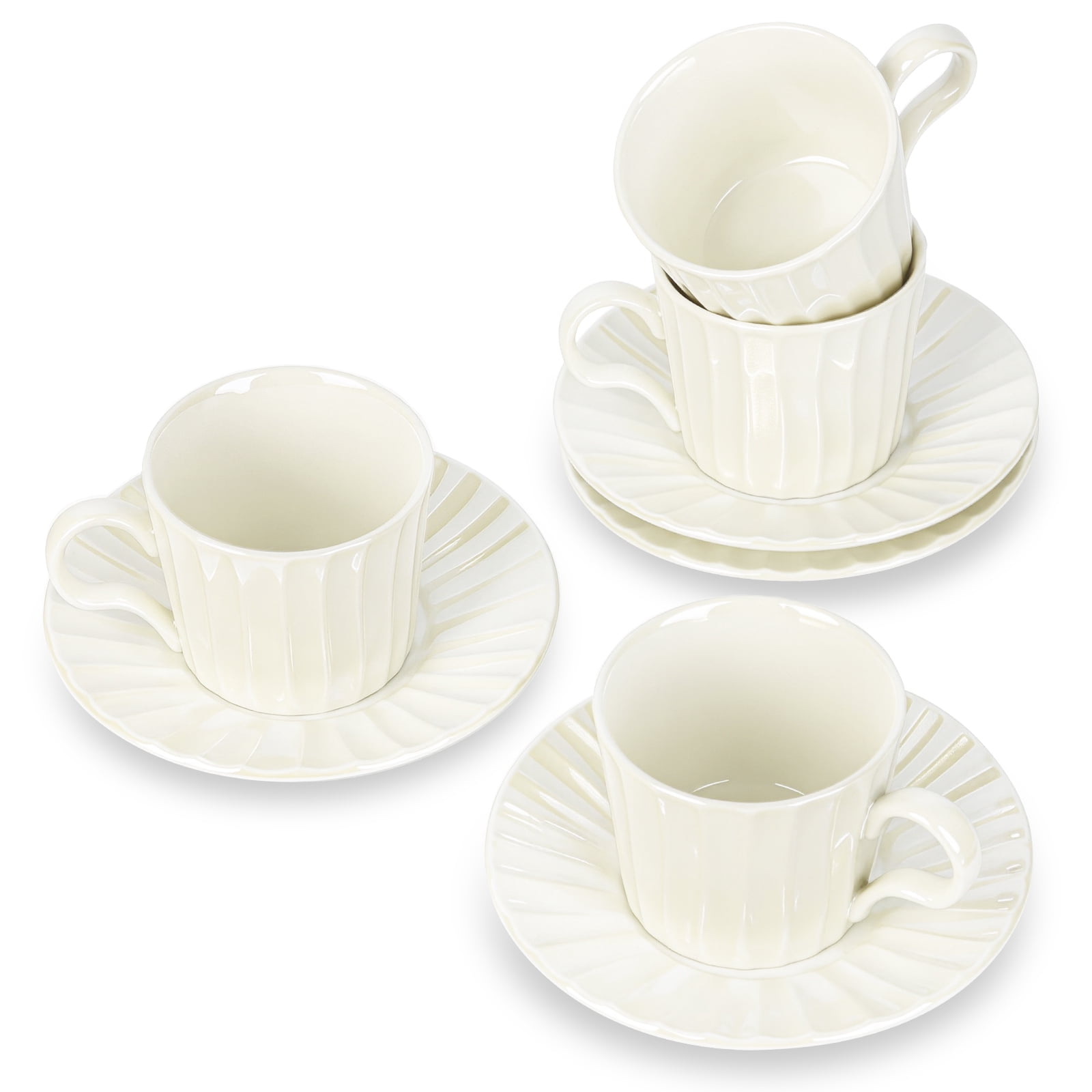 6Pcs Porcelain Coffee Cups and Saucers Set, 7.5oz, Tea Cups , for ...