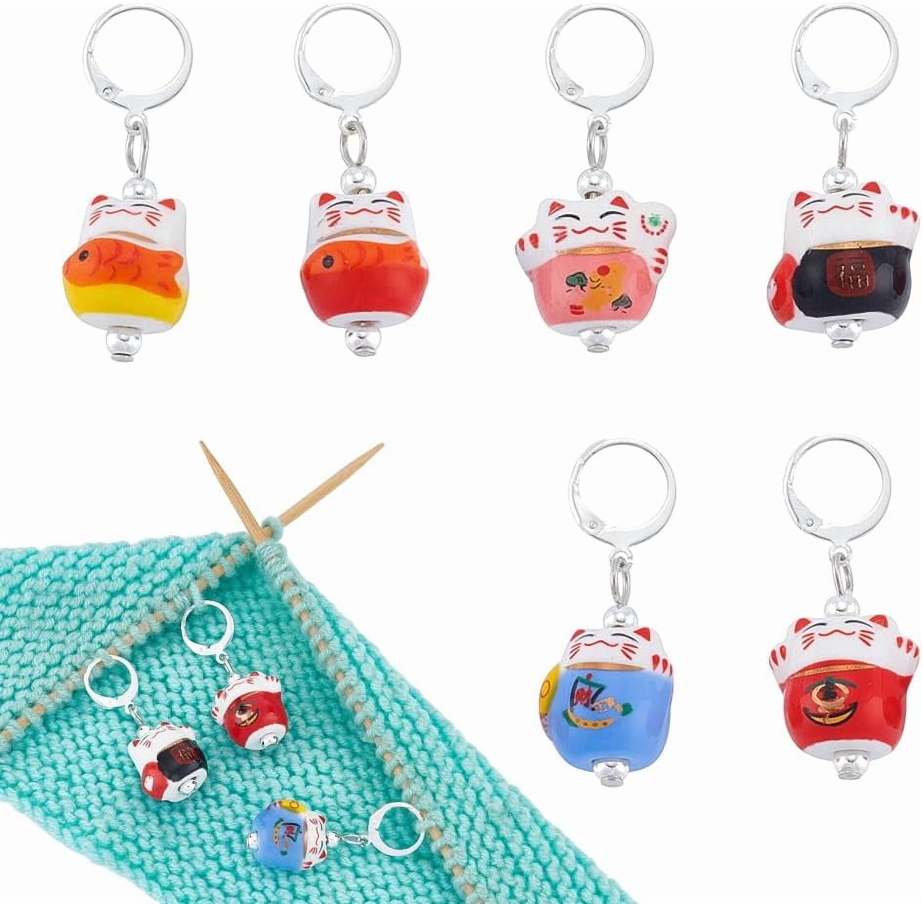 6Pcs Porcelain Pendant Locking Stitch Markers Cat with 304 Stainless ...