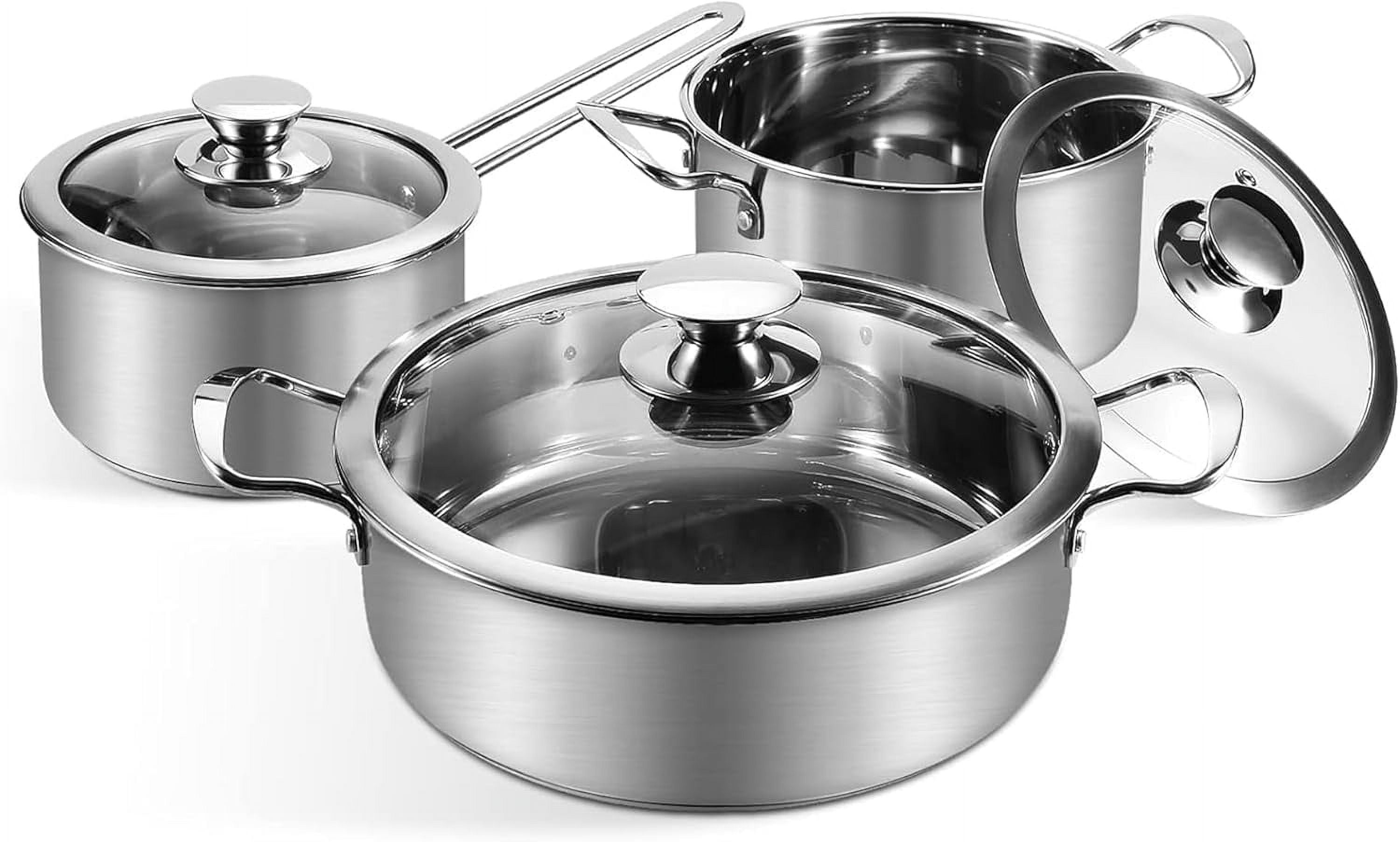 6Pcs Pots and Pans Set, Stainless Steel Pot Set, Nonstick Kitchen ...