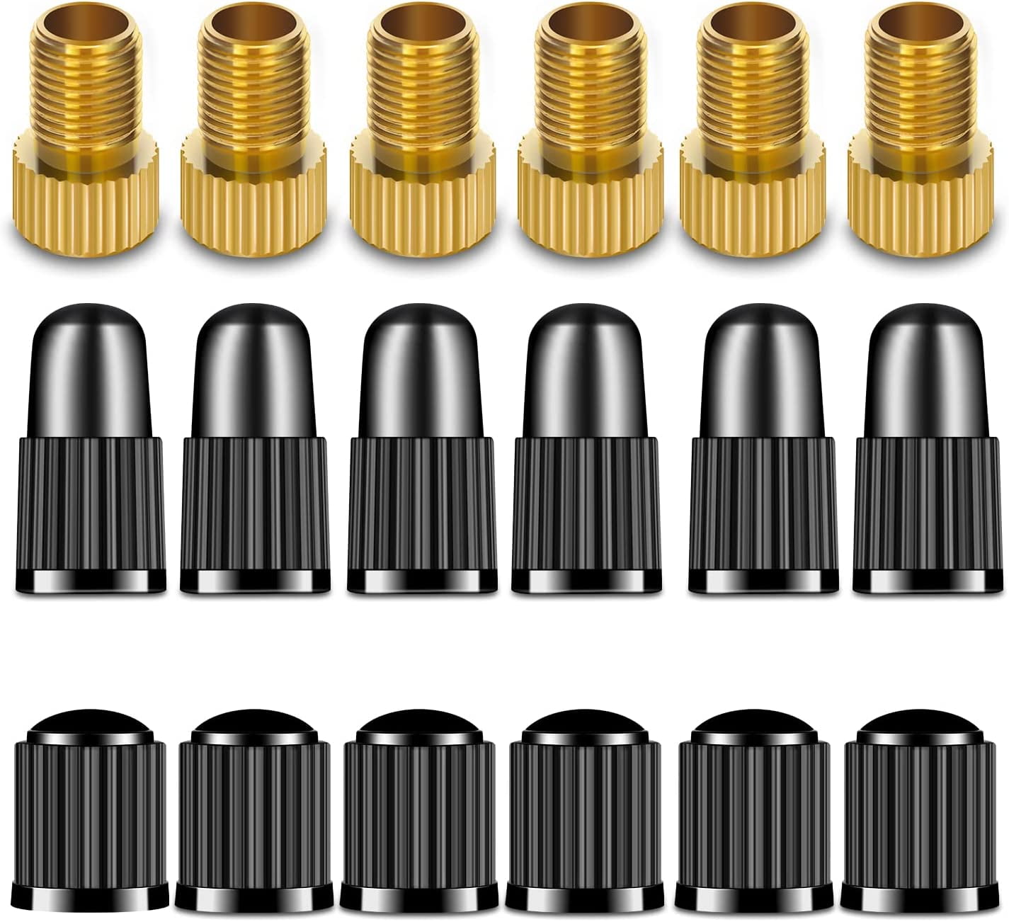 6Pcs Presta Valve Adaptor & 12Pcs Bike Tire Caps, Convert Presta to ...