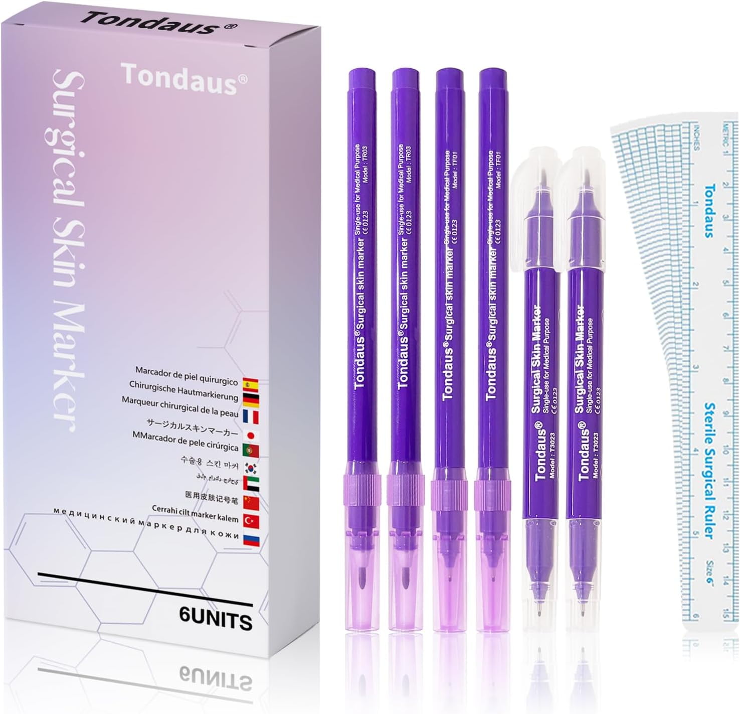 6Pcs Professional Surgical Tip Skin Marker Pen Purple Ink Stencil ...