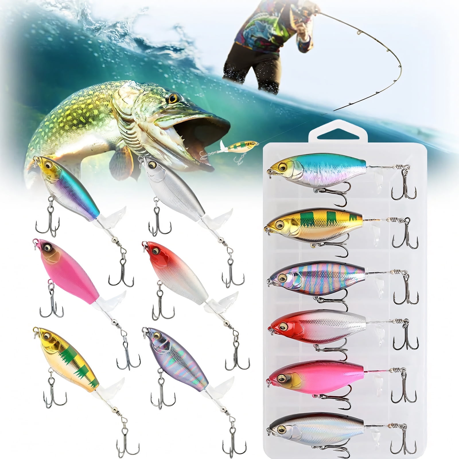 6Pcs Propeller Surface Lure Bionic Fish Hook, Propeller Surface Lure ...