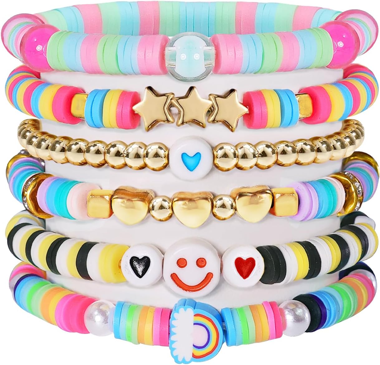 6Pcs Quality Surfer Heishi Friendship Bracelets Set Stackable Stretch Clay Bead Bracelets for ...