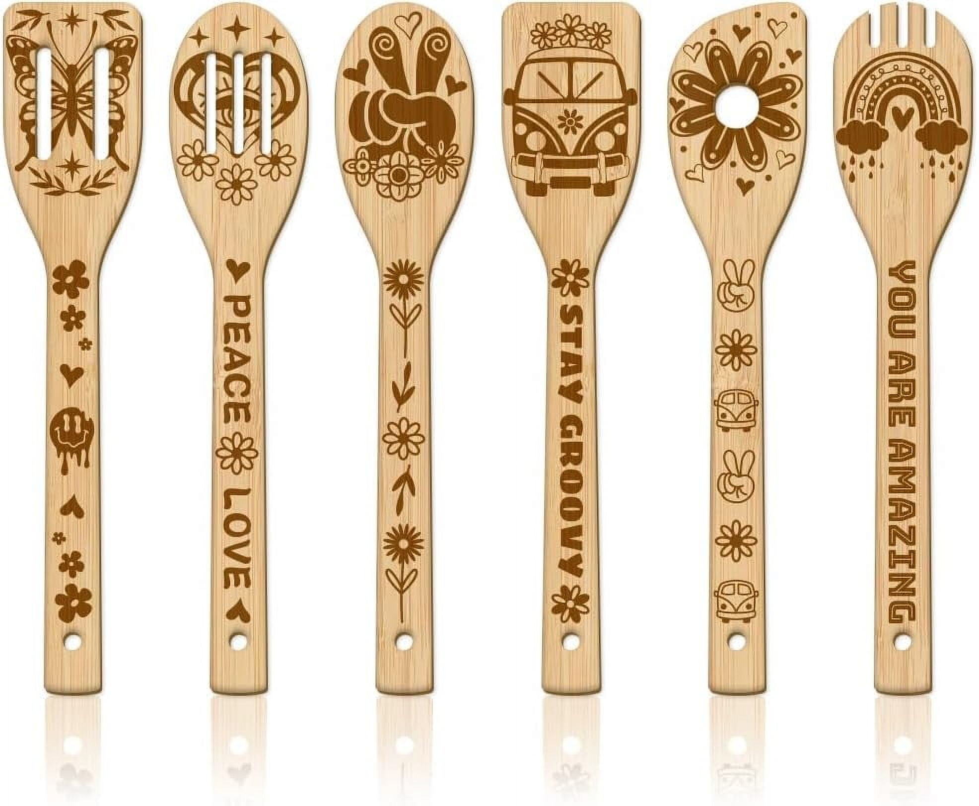 6Pcs Rainbow Butterfly Bamboo Cooking Utensils Wooden Engraved Cooking ...