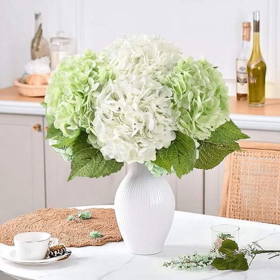6Pcs Realistic Latex Hydrangea Artificial Flowers, 21 Inch White for ...