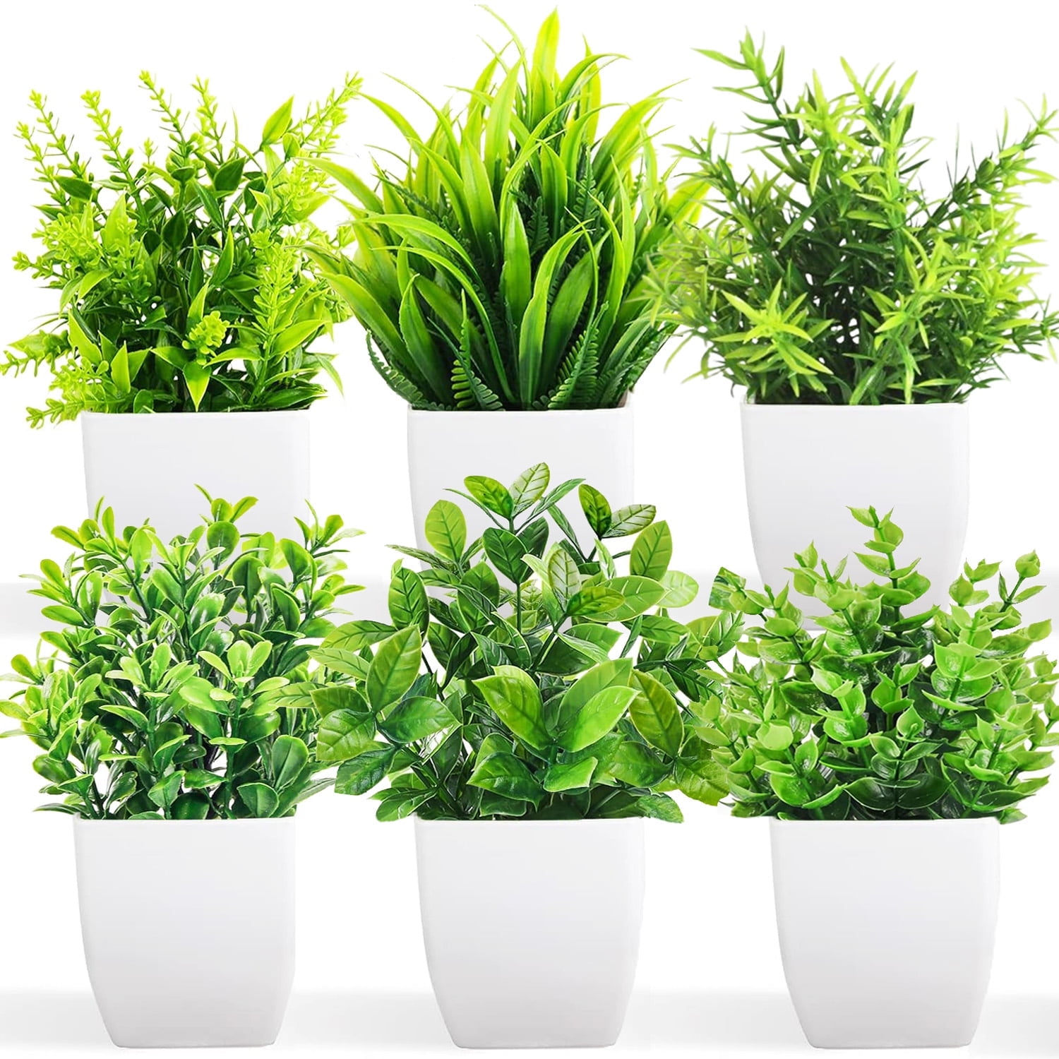 6Pcs Realistic Mini Potted Artificial Plants - Small Faux Houseplants ...