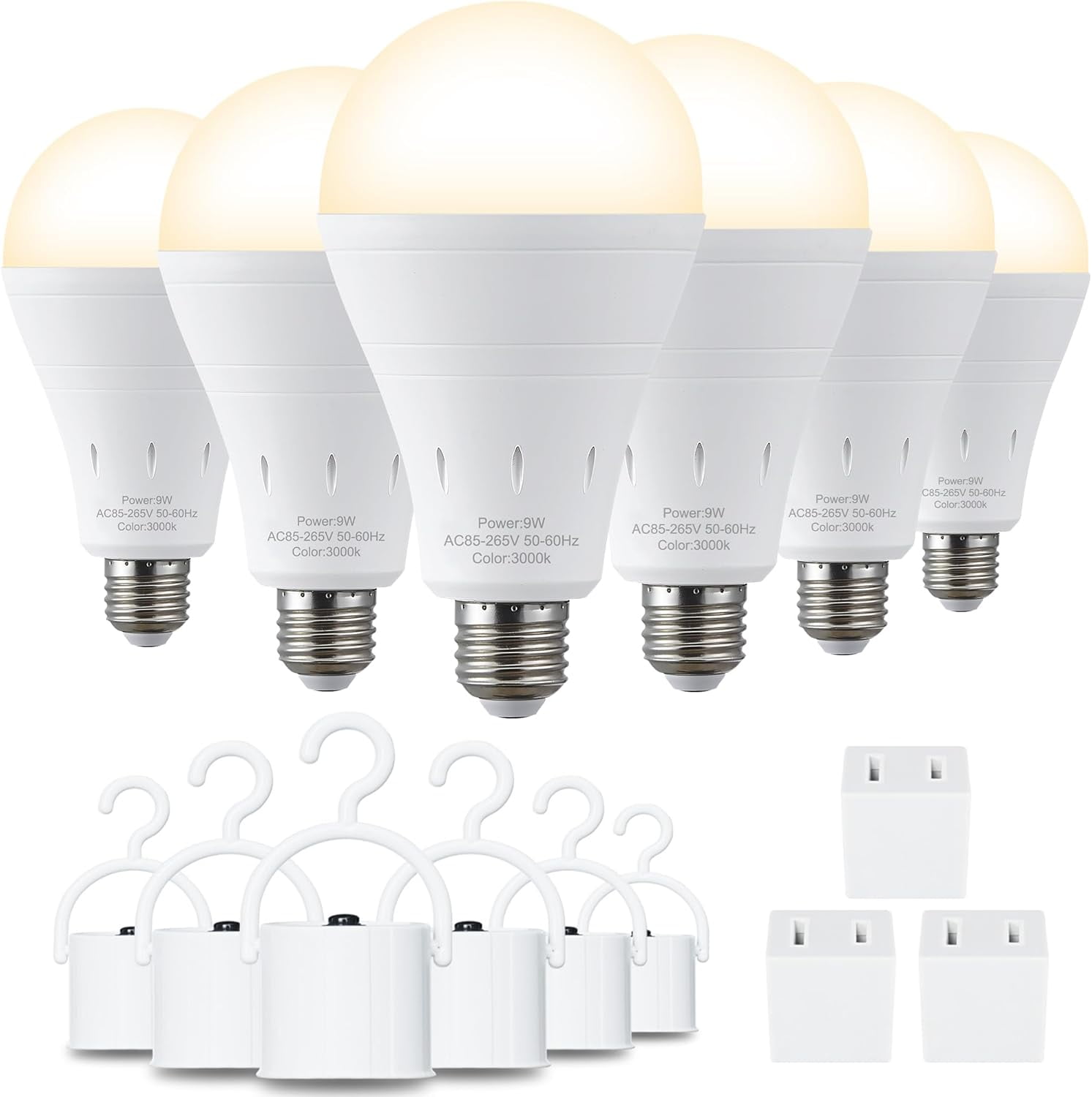 6Pcs Rechargeable Light Bulbs, Emergency LED Light Bulbs, 9W 3000K ...