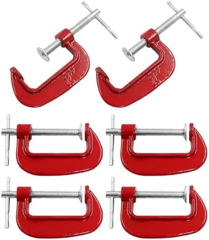 6Pcs Red C Clamp Set 2 Inch Heavy Duty C-Clamp Quality Iron Jaw Opening ...