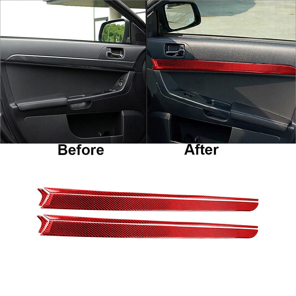 6Pcs Red Carbon Fiber Door Panel Cover Trim For Mitsubishi Lancer 2008 ...