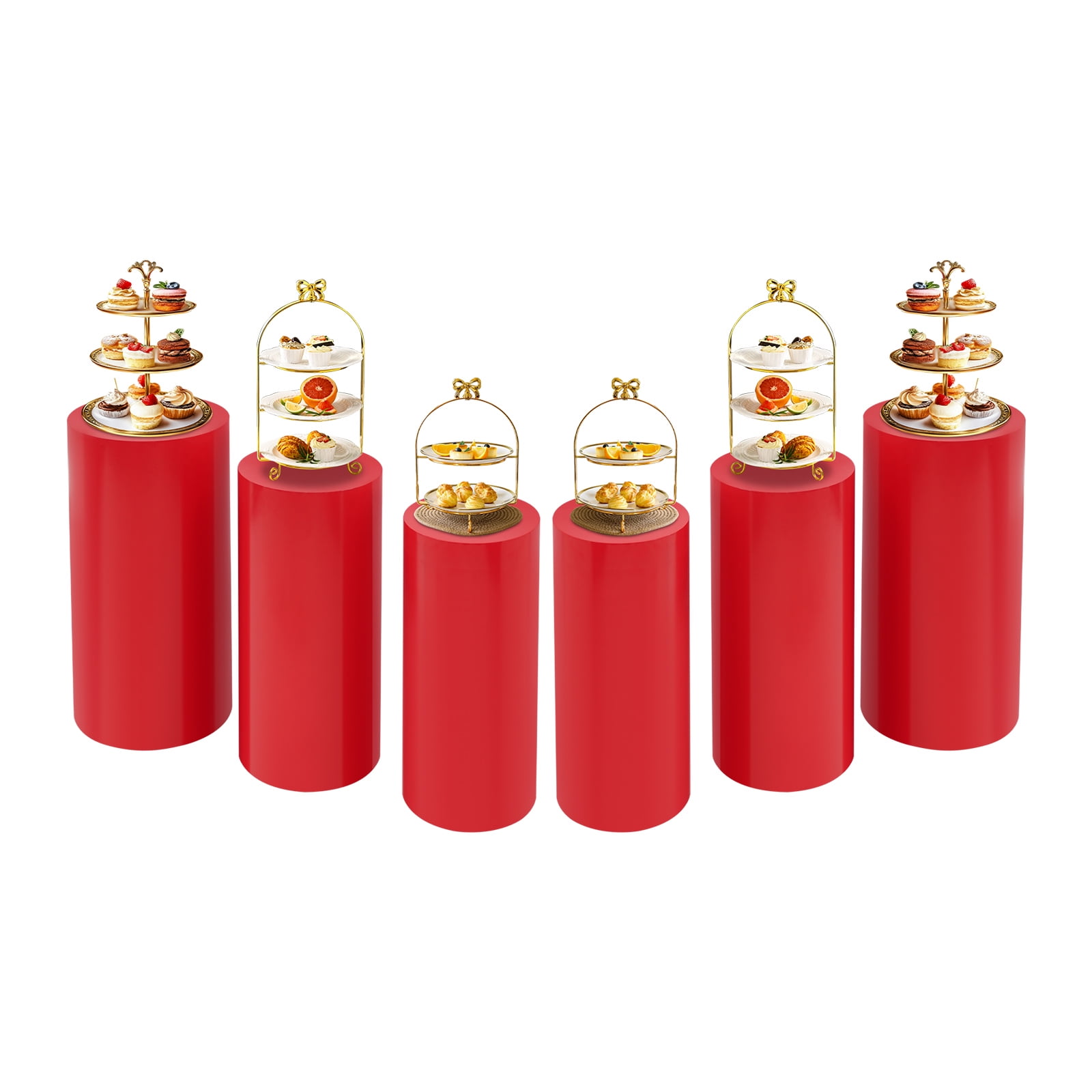 6Pcs Red Cylinder Pedestal Stands,Cylinder Pedestal Display for Wedding ...