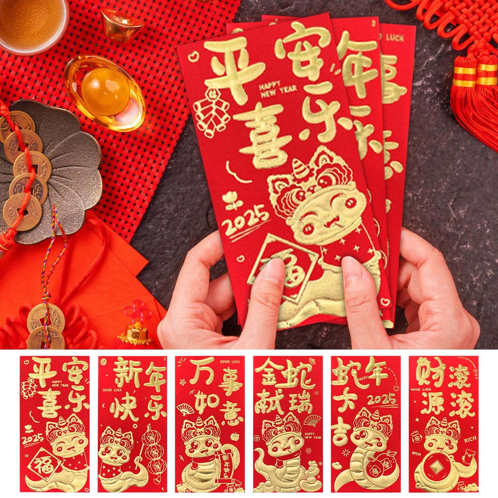 6Pcs Red Envelopes Chinese New Year Snake 2025, Red Chinese Envelopes ...