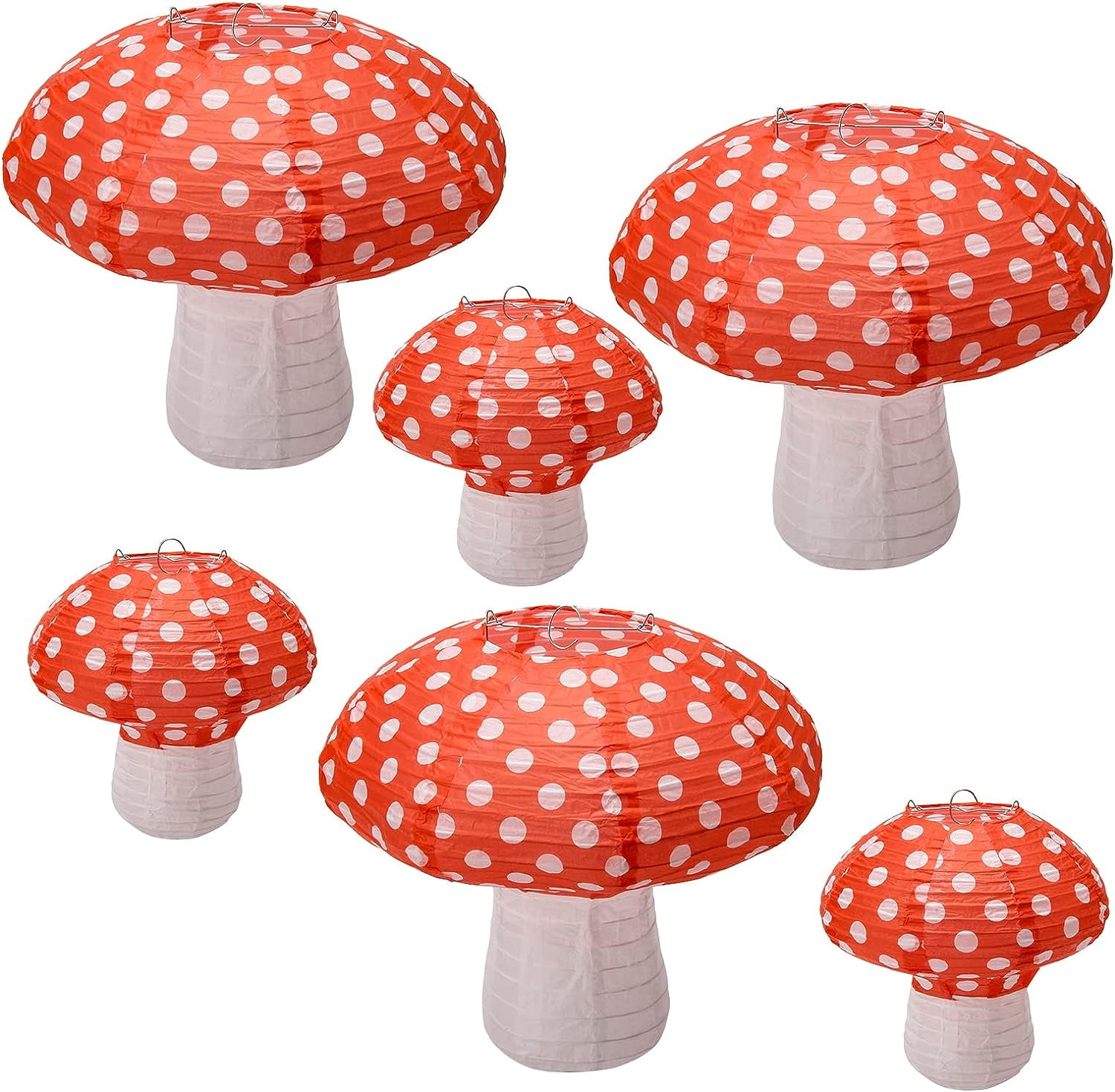 6Pcs Red Mushroom Paper Lantern, Trianu 3D Forest Jungle Wonderland ...