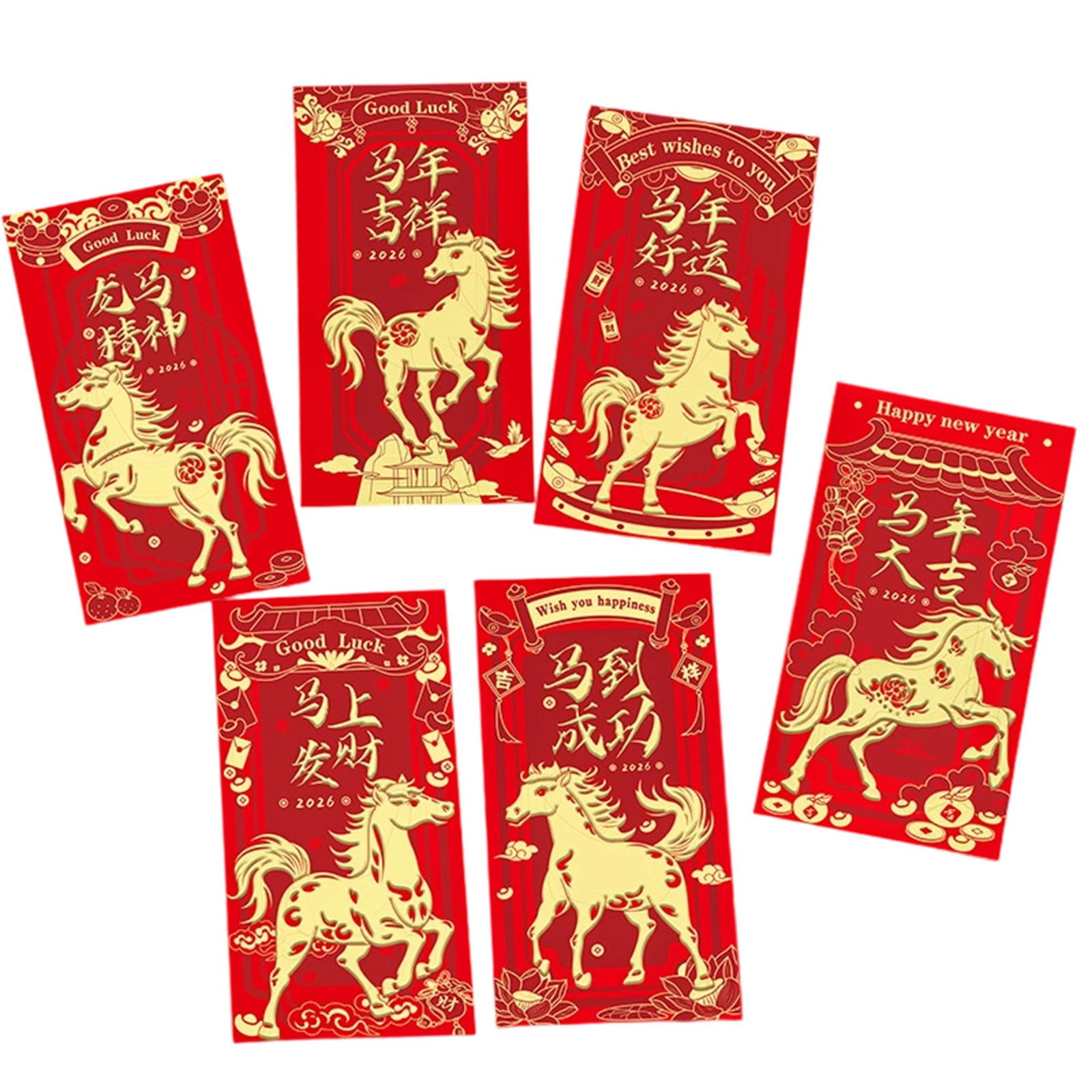 6Pcs Red Paper Envelopes 2026 Year of Horse Lucky Money Envelope Spring ...