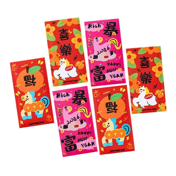 6Pcs Red Paper Envelopes 2026 Year of Horse Money Envelope Spring ...