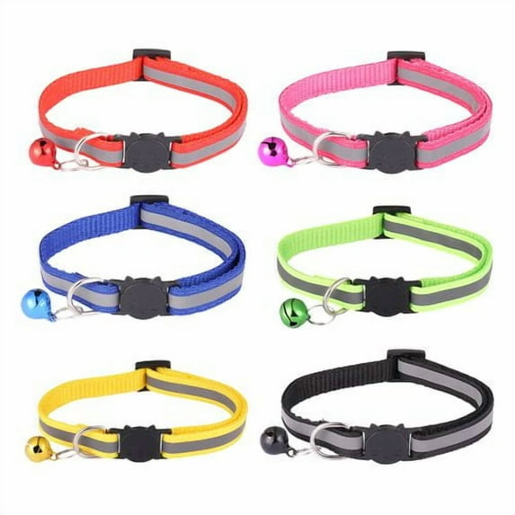 6Pcs Reflective Cat Collar with Bell Basic Dog Cat Collar Buckle ...