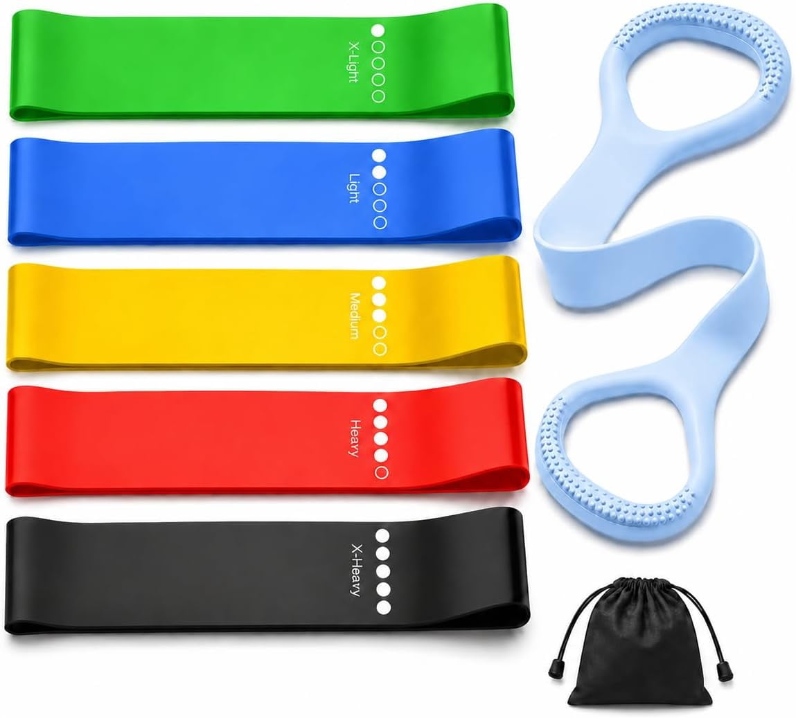 6Pcs Resistance Bands Set - with Figure 8 Band, 5 Elastic Loop Bands ...