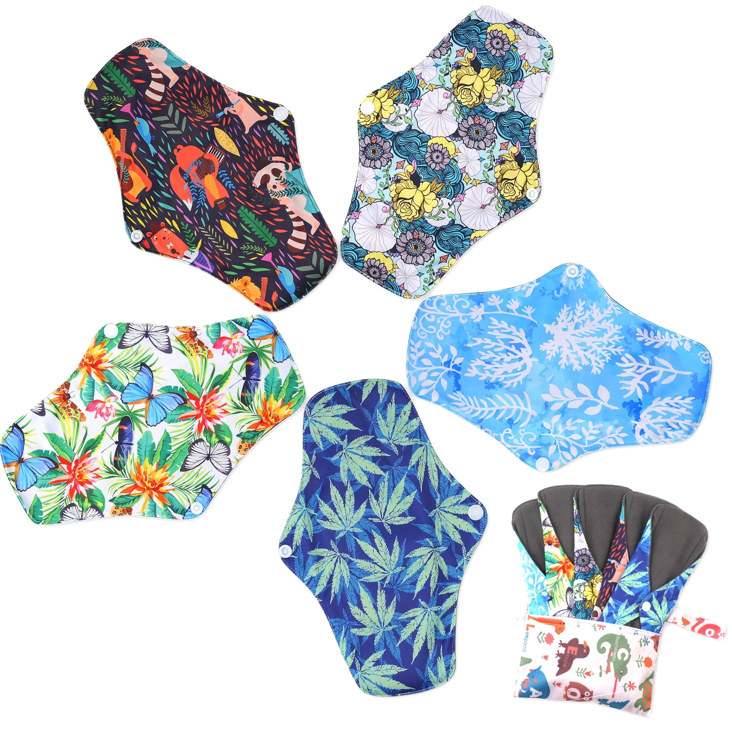 6Pcs Resuable Waterproof Menstrual Pad Sets Including 1Pc Mini Wet Bag ...