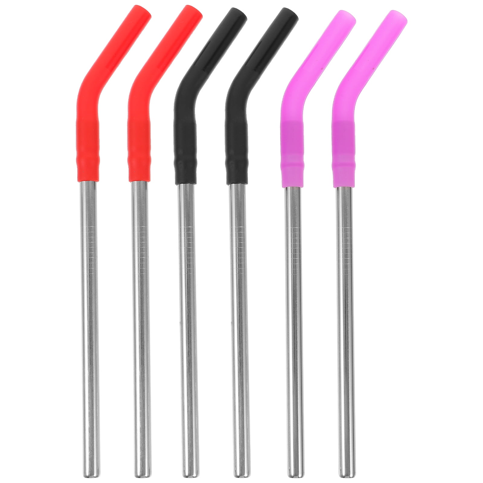 6Pcs Reusable Metal Straws with Silicone Tips Stainless Steel Drinking ...